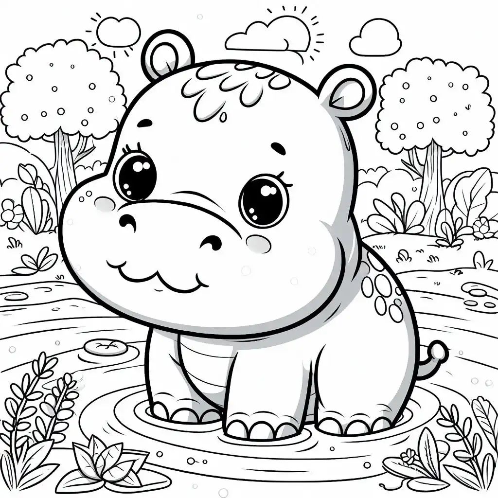 귀여운 하마 색칠공부 프린트 도안 10종 - Kidswiki